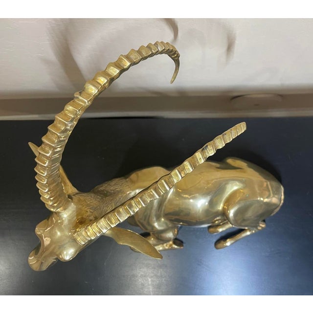 Mid Century Large Cast Brass Ibex Figurine Sculpture | Chairish