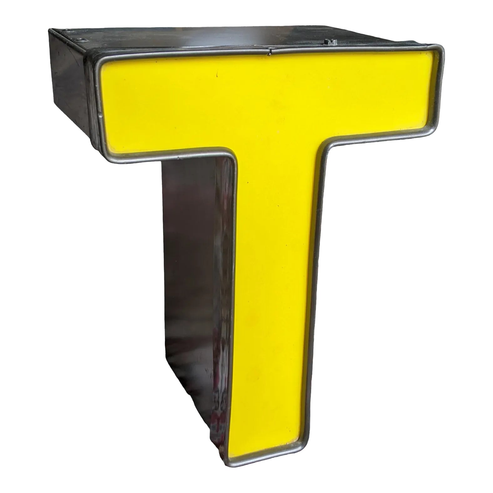 Mid Century Modern Metal and Acrylic Yellow Marquee Letter T | Chairish