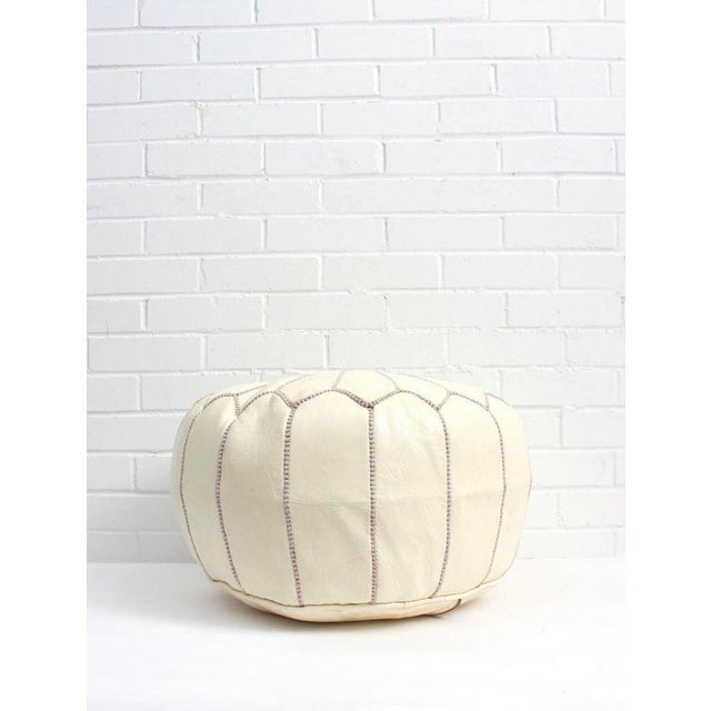 Contemporary Modern Ivory Leather Pouf | Chairish