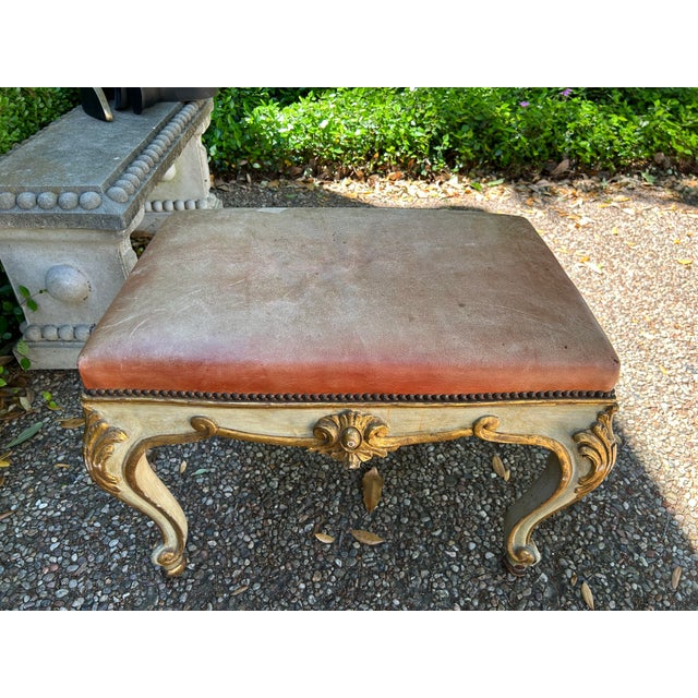 Pair of 19th Century Italian Painted and Parcel Gilt Ottomans | Chairish