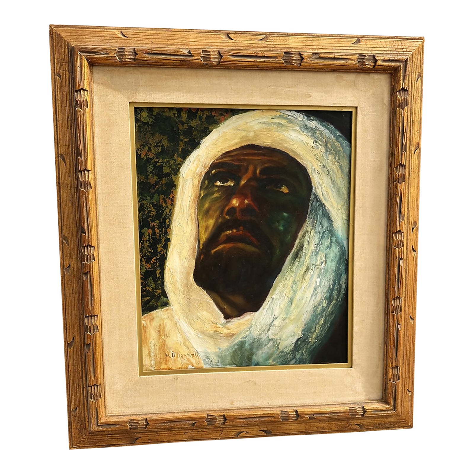 19th Century One-of-a-Kind Original Oil Painting “Arab Man in Turban ...