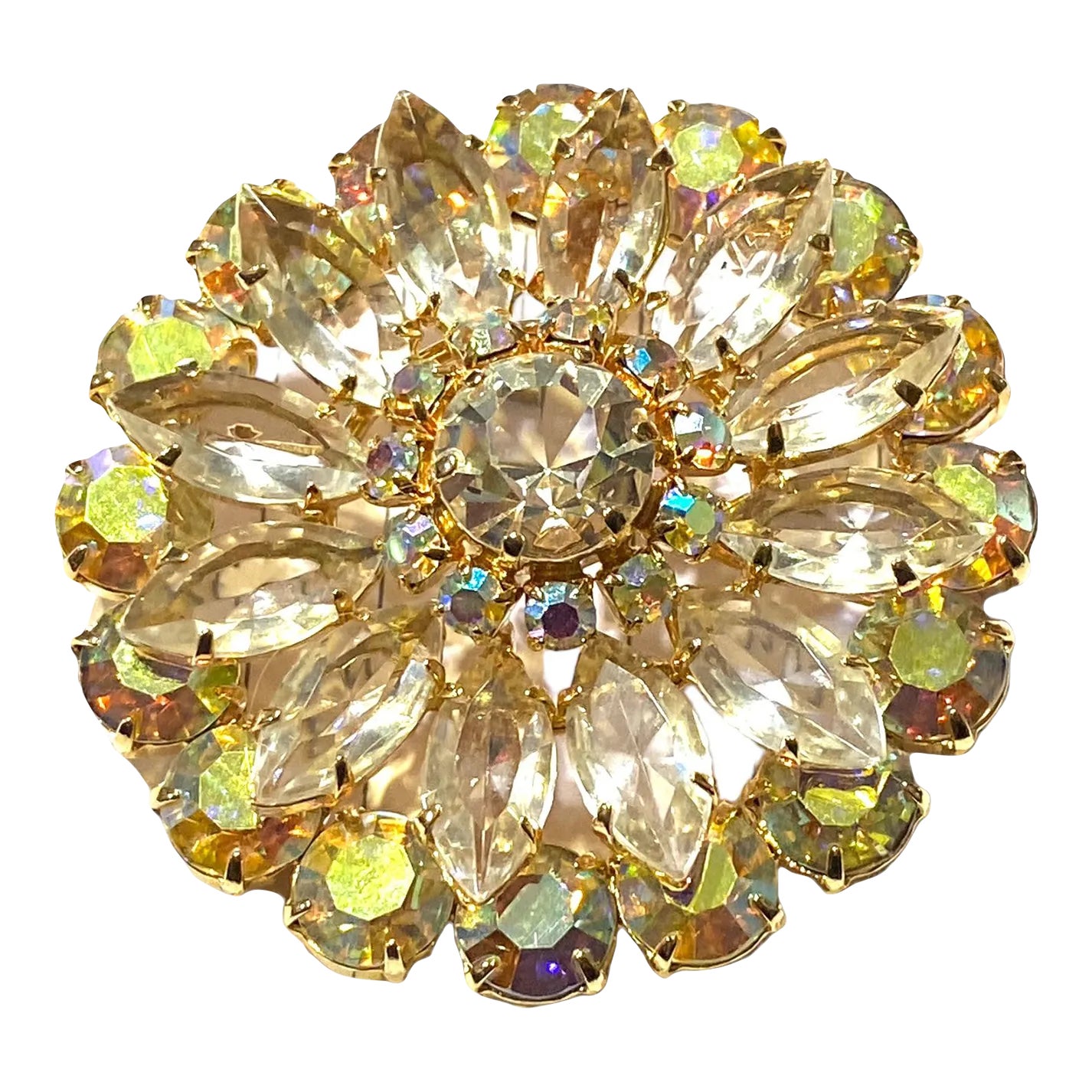 Vintage Rhinestone Crystal Wreath Brooch Aurora Borealis | Chairish
