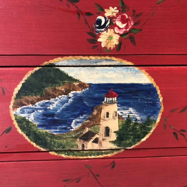 Coastal Lighthouse Folk Hand-Painted Country Chest | Chairish