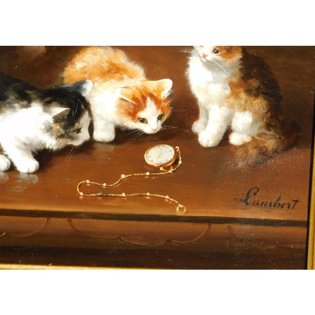 Late 19th Century Louis E Lambert Still Life with Cats Painting | Chairish