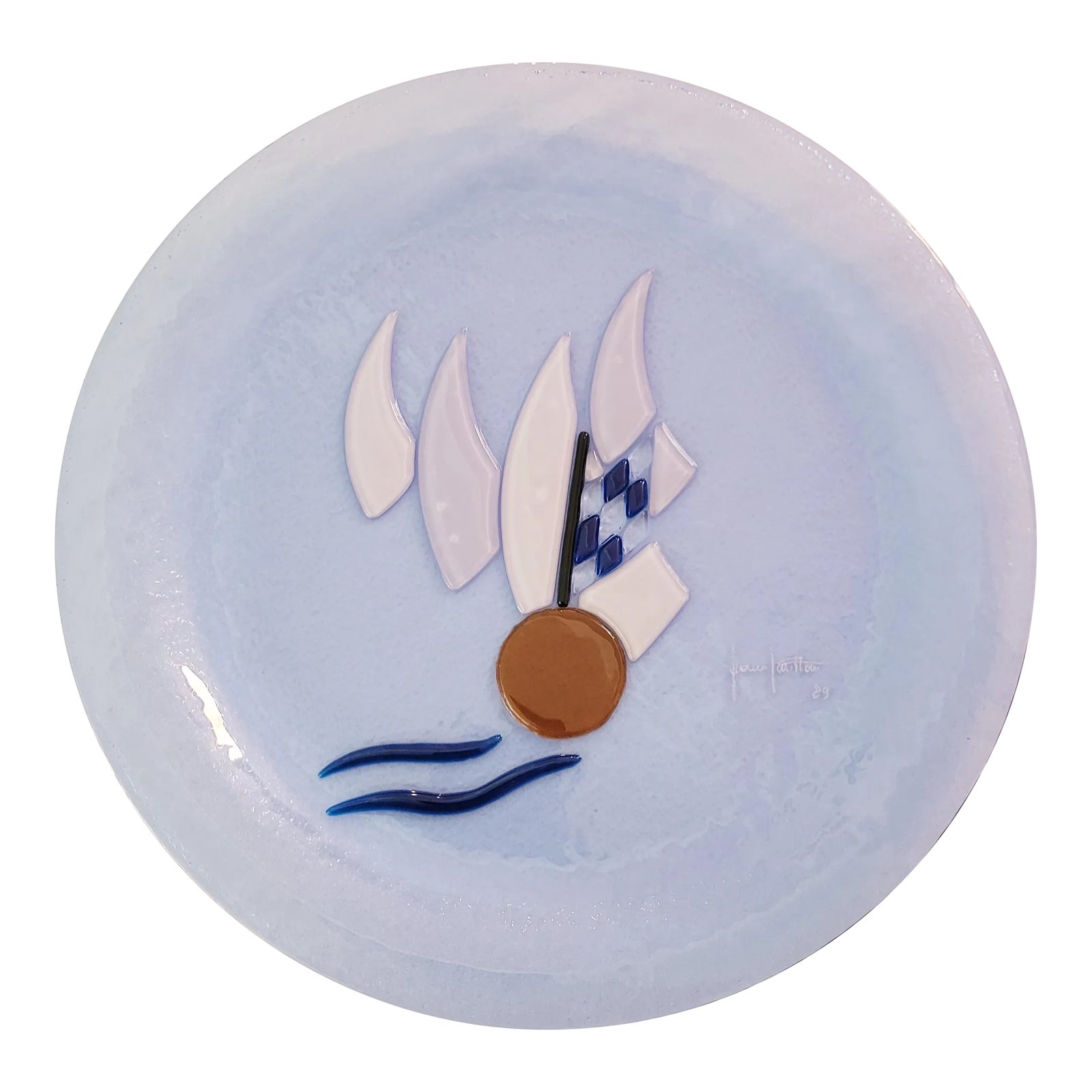 1980s Postmodern Signed Fused Art Glass Plate | Chairish