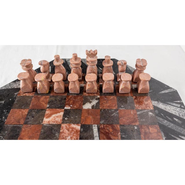 French Octagonal Chess Board in Red and Black Marble, 1980s, Set of 33 ...