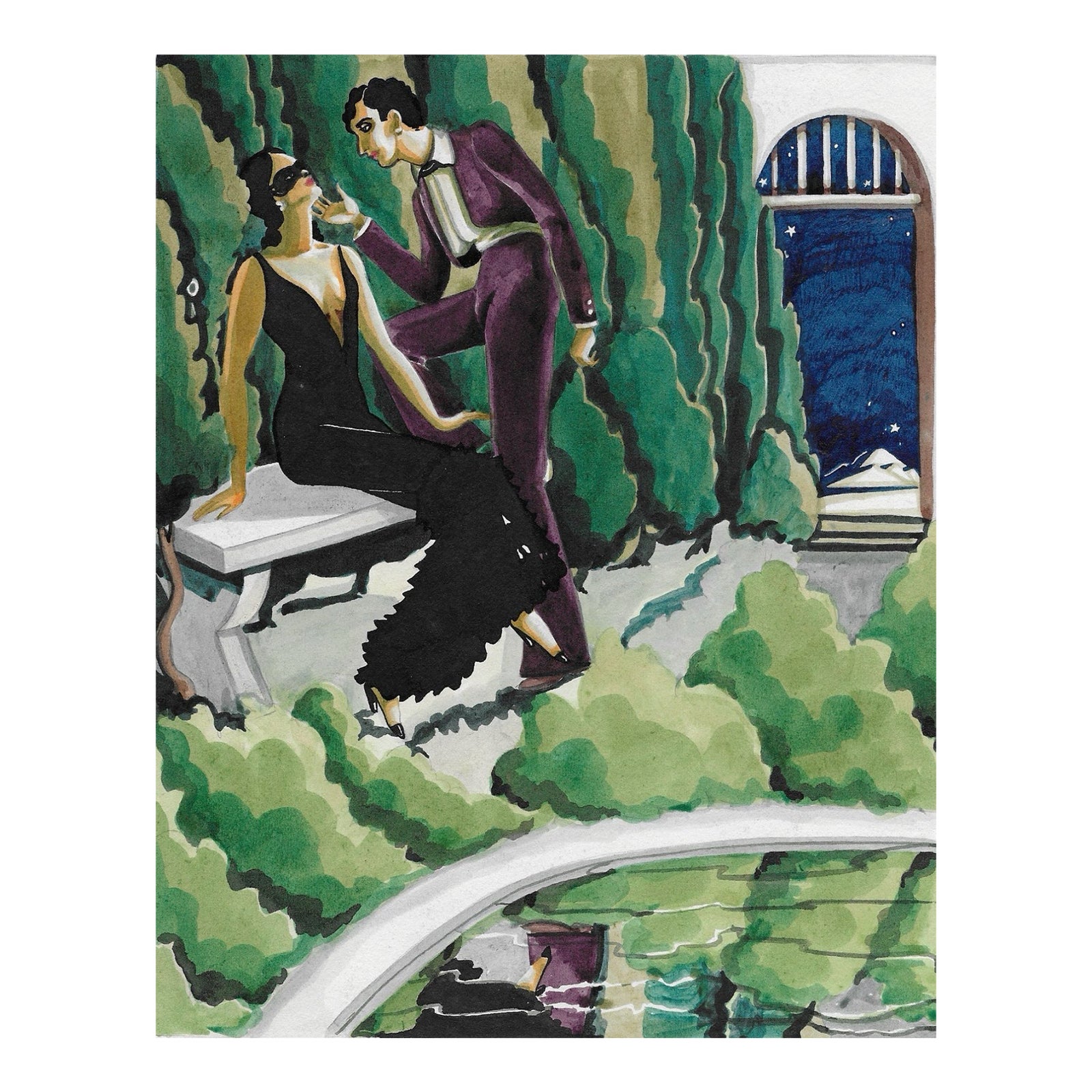 1931 Art Deco Courting Couple by Clifford Thompson | Chairish