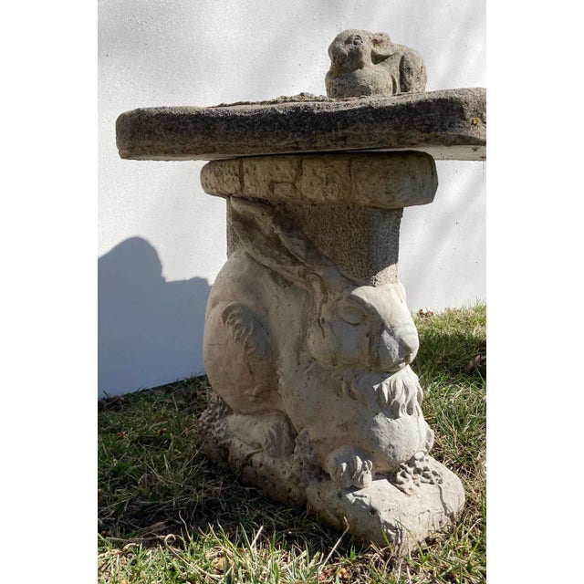 Vintage Bunny Rabbit Motif Concrete Garden Bench | Chairish