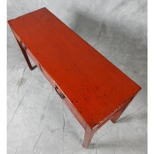 Antique Tibetan Red Lacquer 2 Drawer Console Desk Table | Chairish