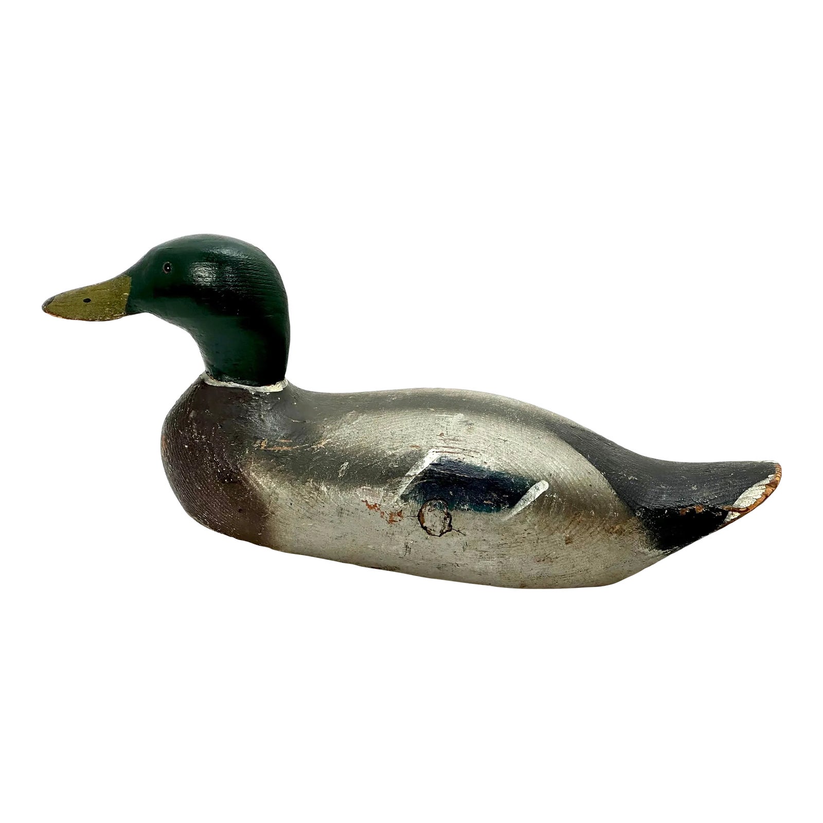 Antique American Hand Carved & Painted Wood Duck Hunting Decoy With ...