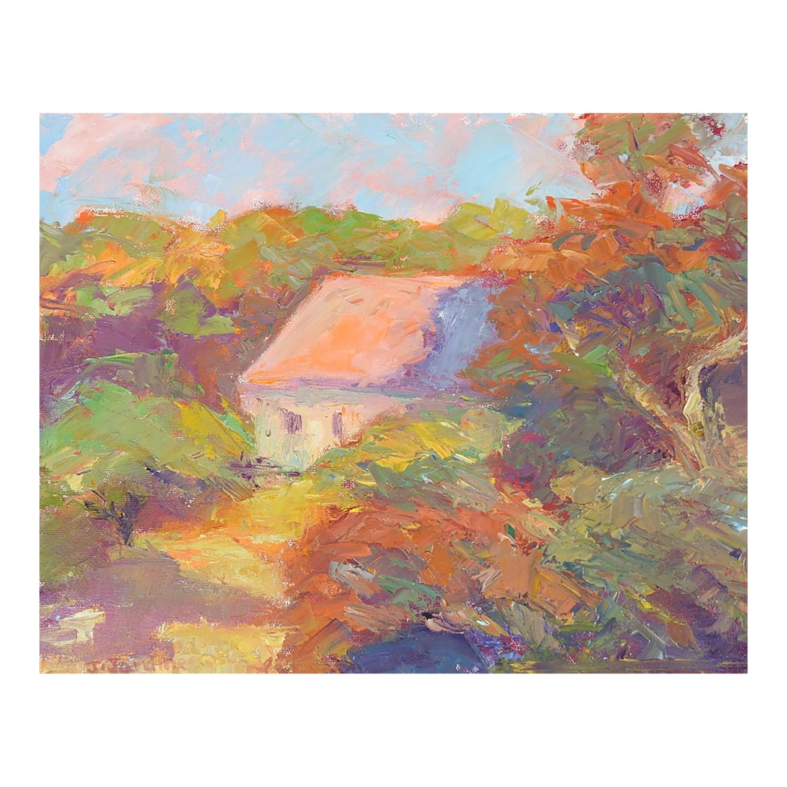 Late 20th Century Plein Air Impressionist Cottage Landscape Painting ...