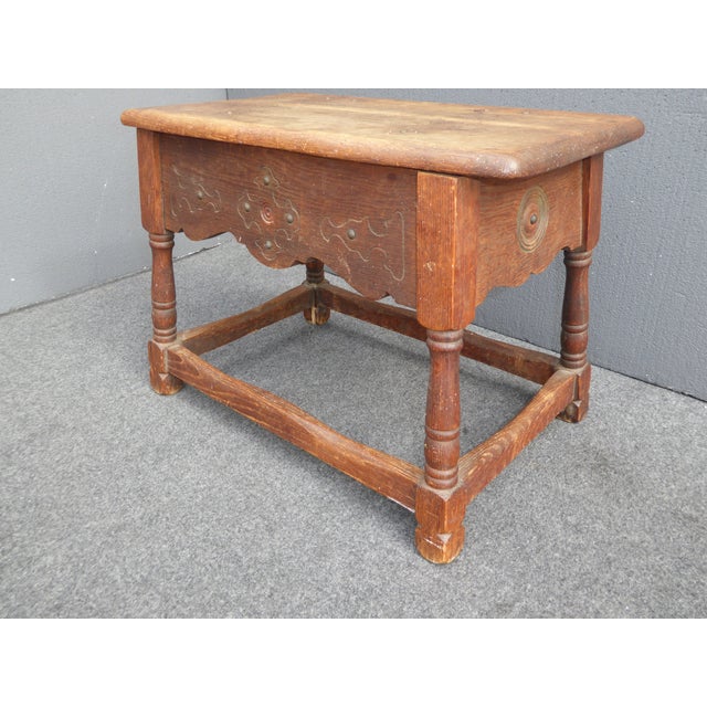 Vintage William & Mary Style Wood Bench With Storage Space by Cochran ...