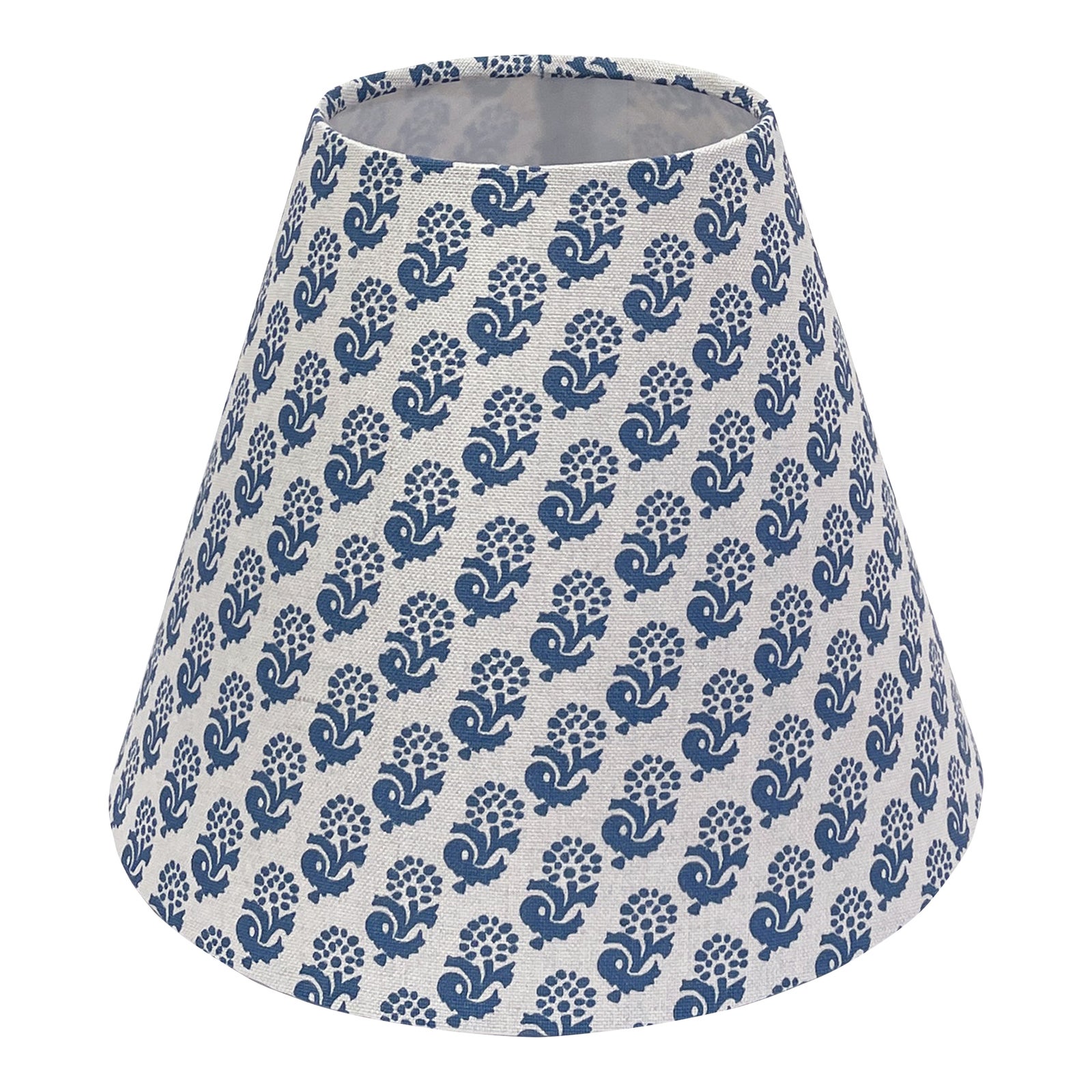 Indigo Floral Block Print Pattern Lamp Shade, 7x14x10 | Chairish
