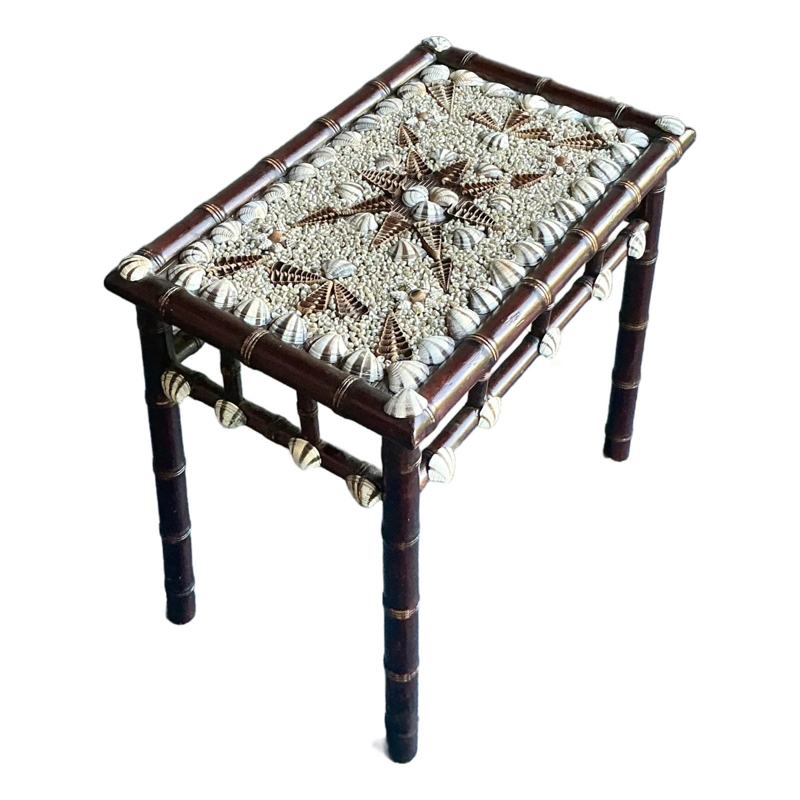 Vintage Coastal Shell Encrusted Side Table | Chairish