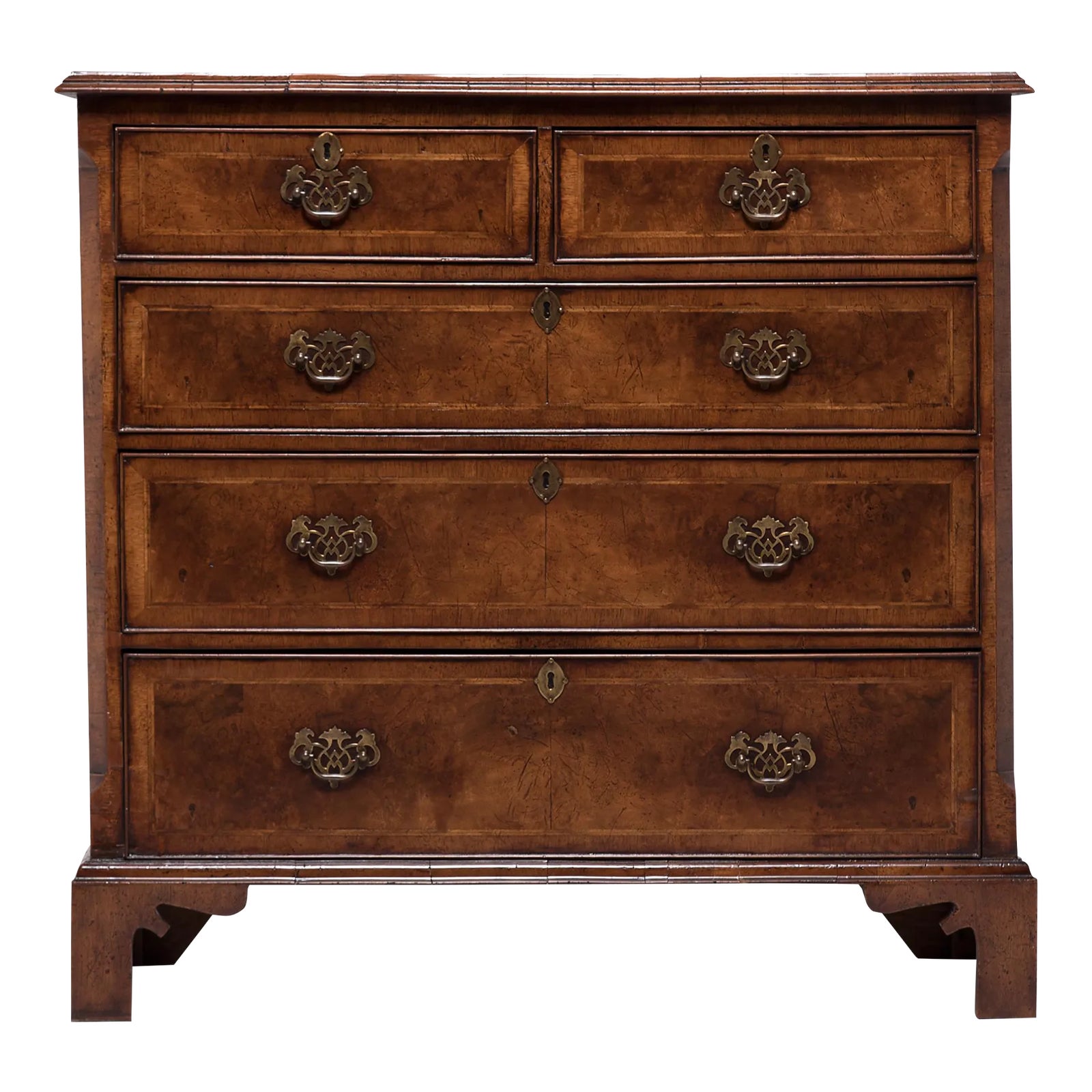 Queen Anne Style Burled Walnut Chest of Drawers, C. 1800 | Chairish