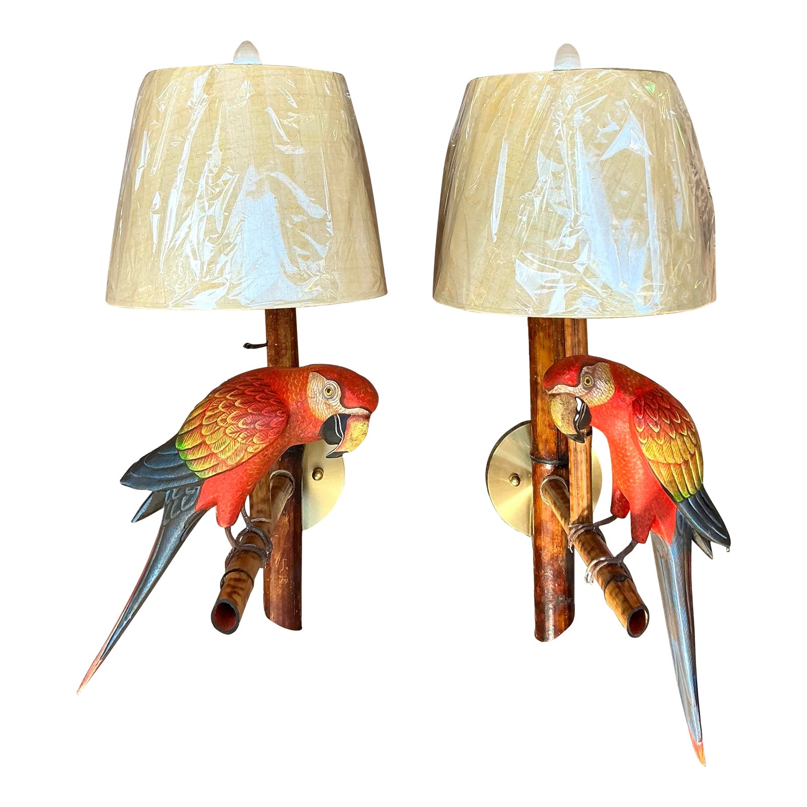 Coastal Hand Painted Parrot Sconces - a Pair | Chairish