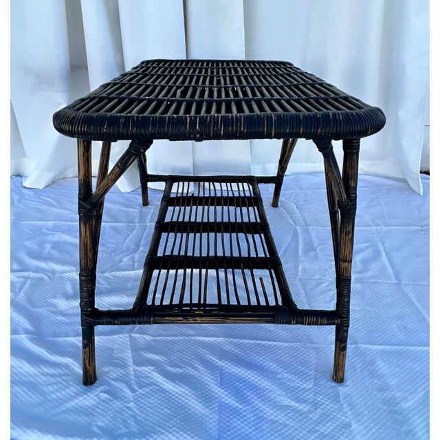 Vintage Newly Painted Distressed Black Bamboo and Pencil Reed Coffee ...