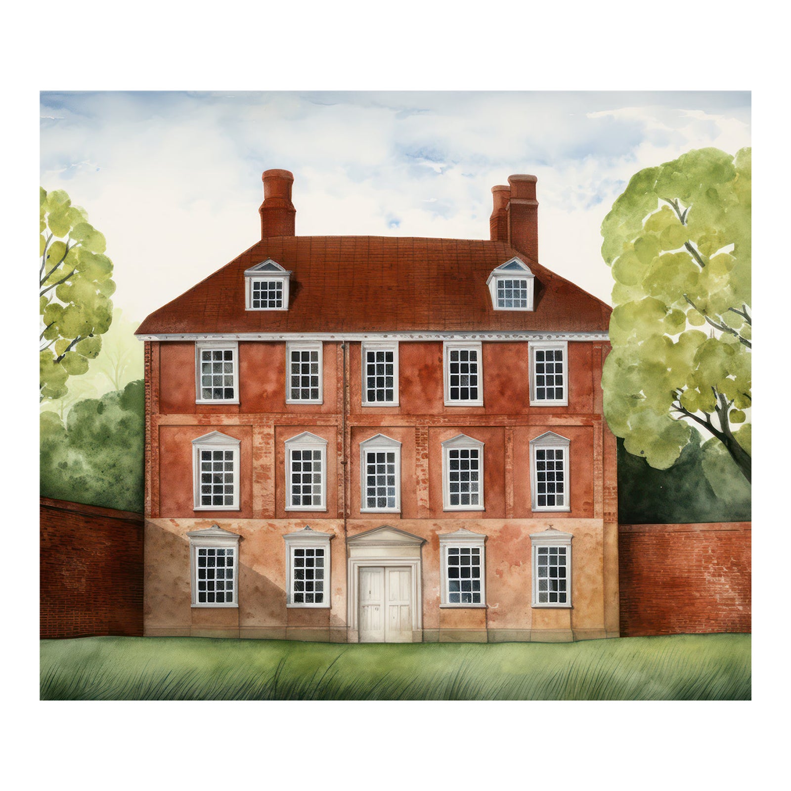 Rustic Red Brick House Art Print on Archival Giclée Paper (9x12 Inches ...