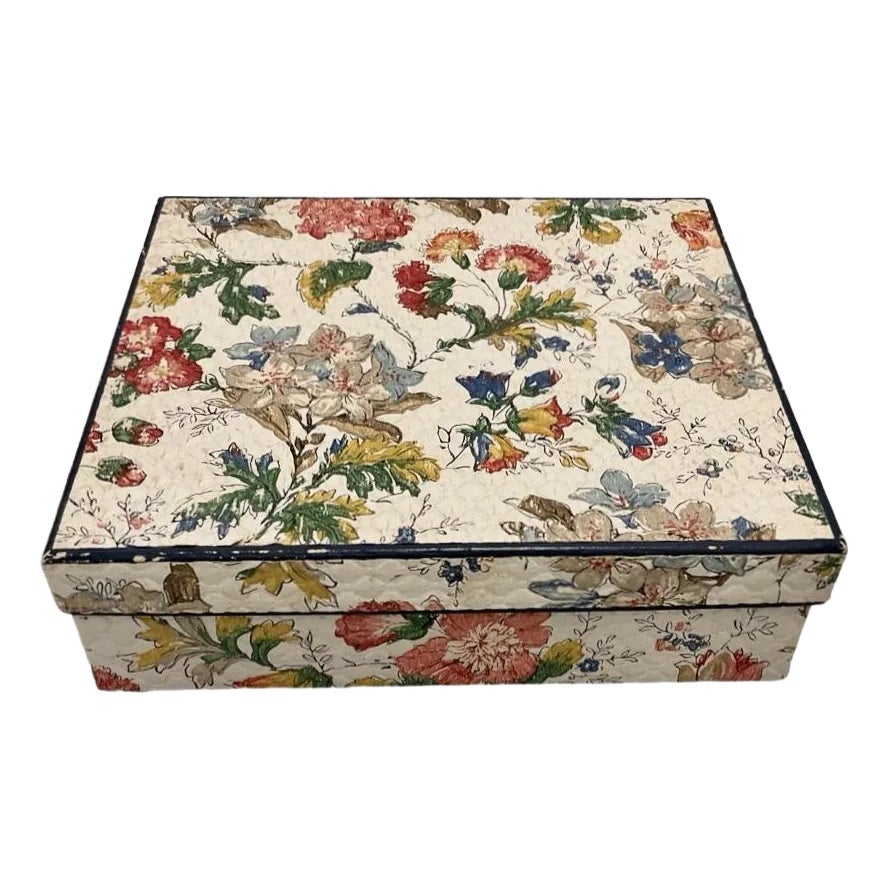 Mid 20th Century English Quilted Floral Paper Storage Box | Chairish
