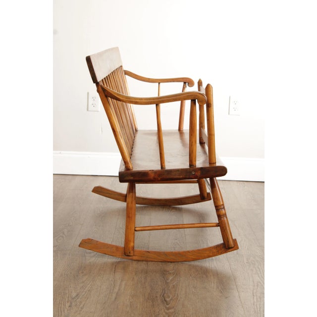 Antique American Pine Nanny Bench Cradle Rocker | Chairish