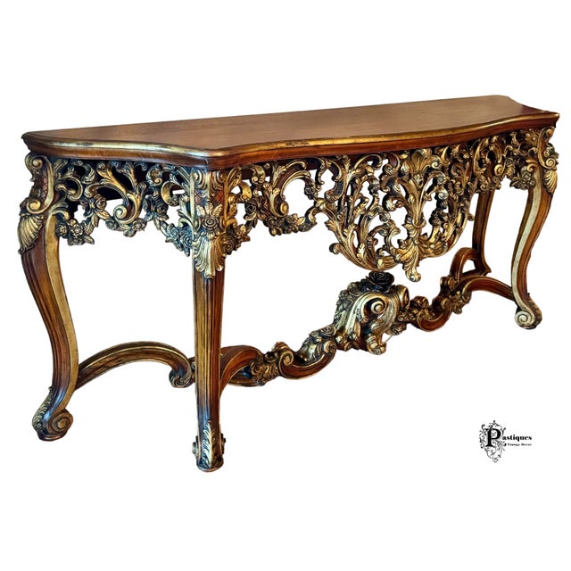 Vintage Italian Rococo Style Giltwood Console Table | Chairish