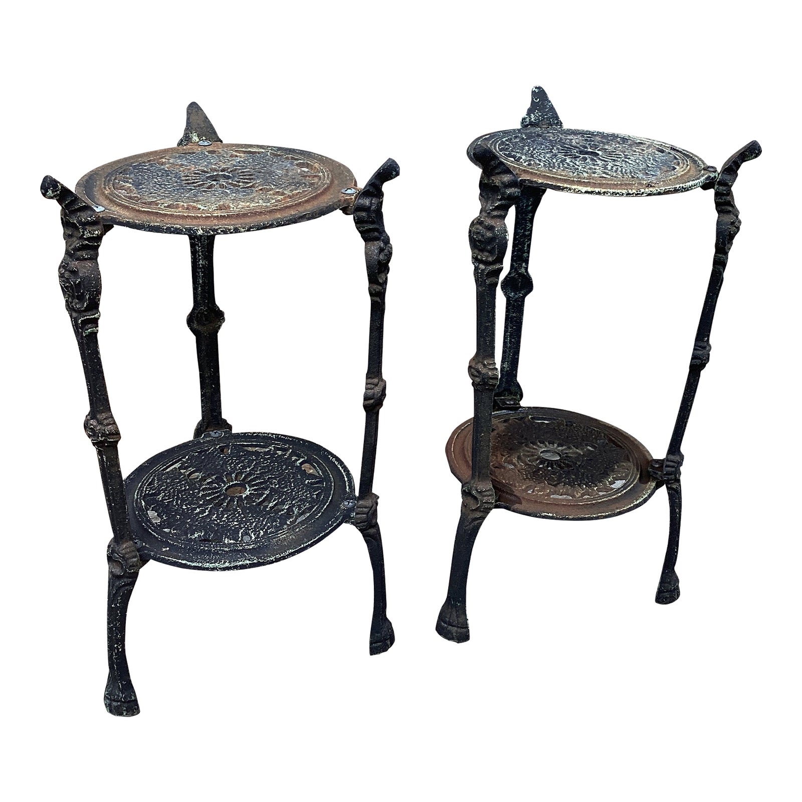 Antique Set of Two Tiered Cast Iron Table/ Plant Stand Victorian Style ...