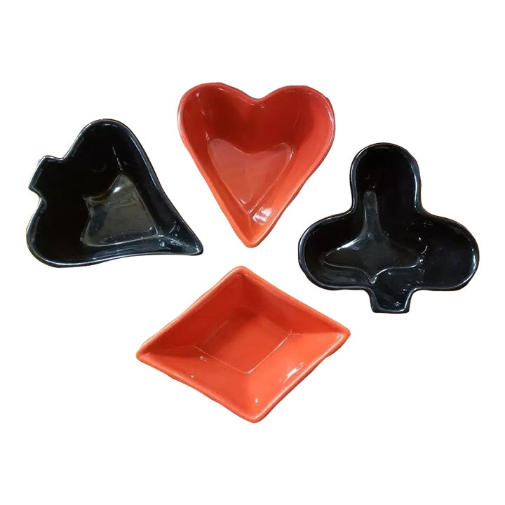 Set of 4 Playing Card Suit Ceramic Snack Bowls, Heart, Spade, Club ...