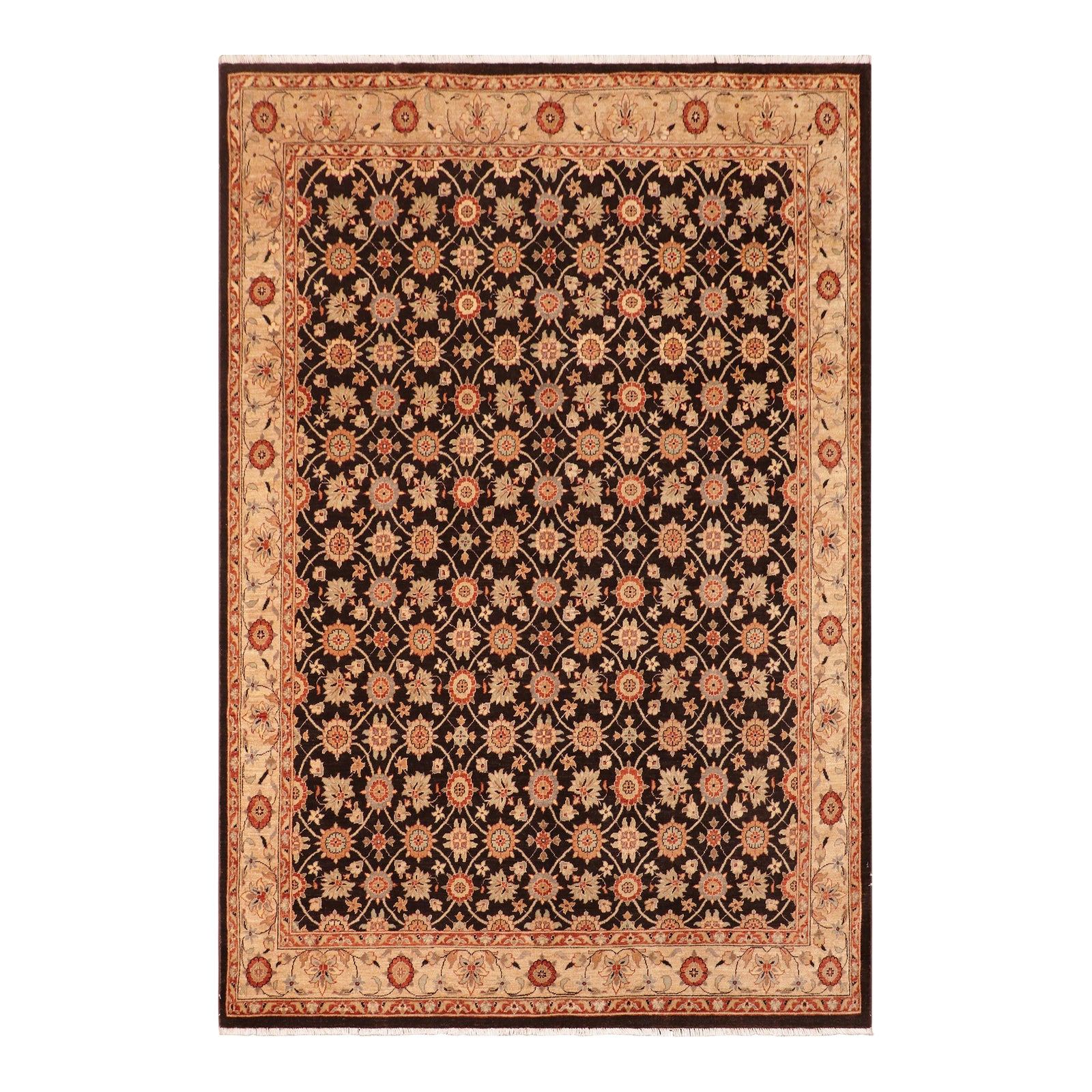 Shabby Chic Ziegler Brown Beige Hand-Knotted Wool Rug - 7'11'' X 9'10 ...