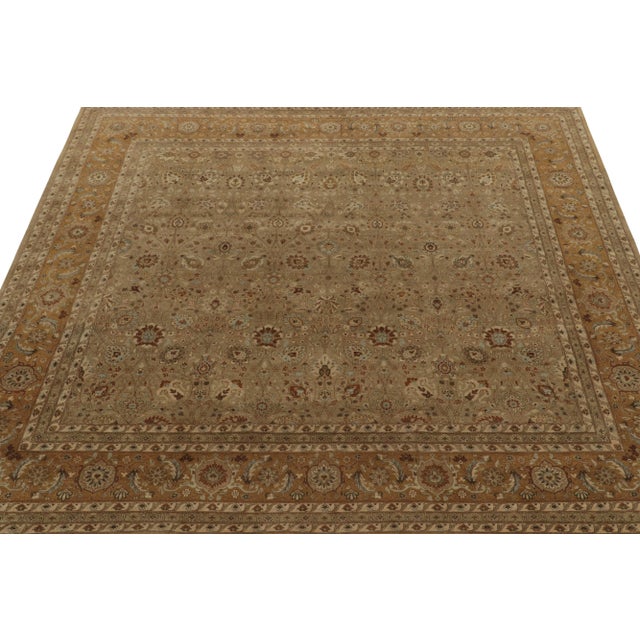 Rug & Kilim’s Antique Persian Style Square Rug in Beige-Brown Floral ...
