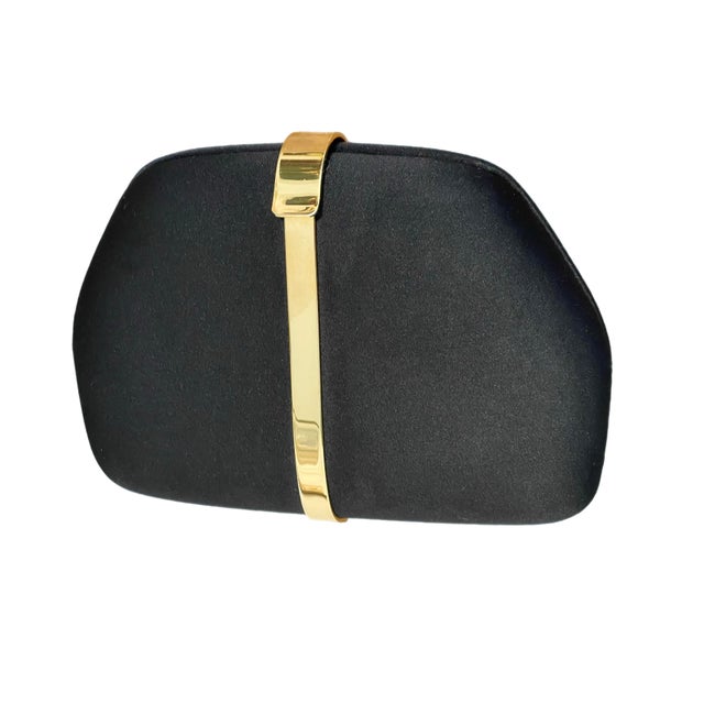 Rodo Black Silk Minaudière Clutch With Gold Metal Hardware | Chairish