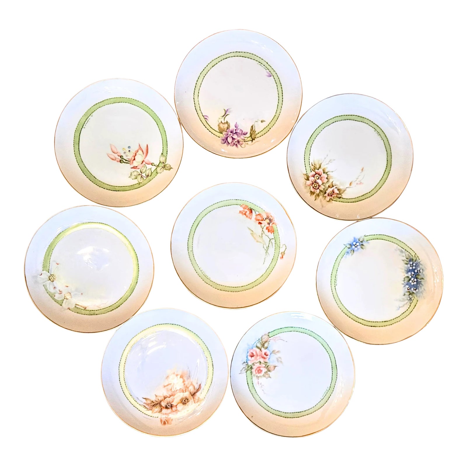 Handpainted Botanical Plates- Set of Eight | Chairish