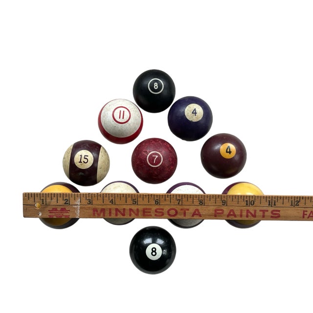 Antique Billiard Pool Balls- Set of 11 | Chairish