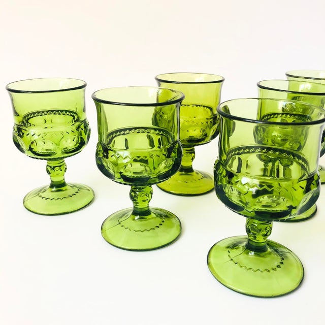 Green Goblets - Kings Crown by Indiana Glass - Set of 6 | Chairish