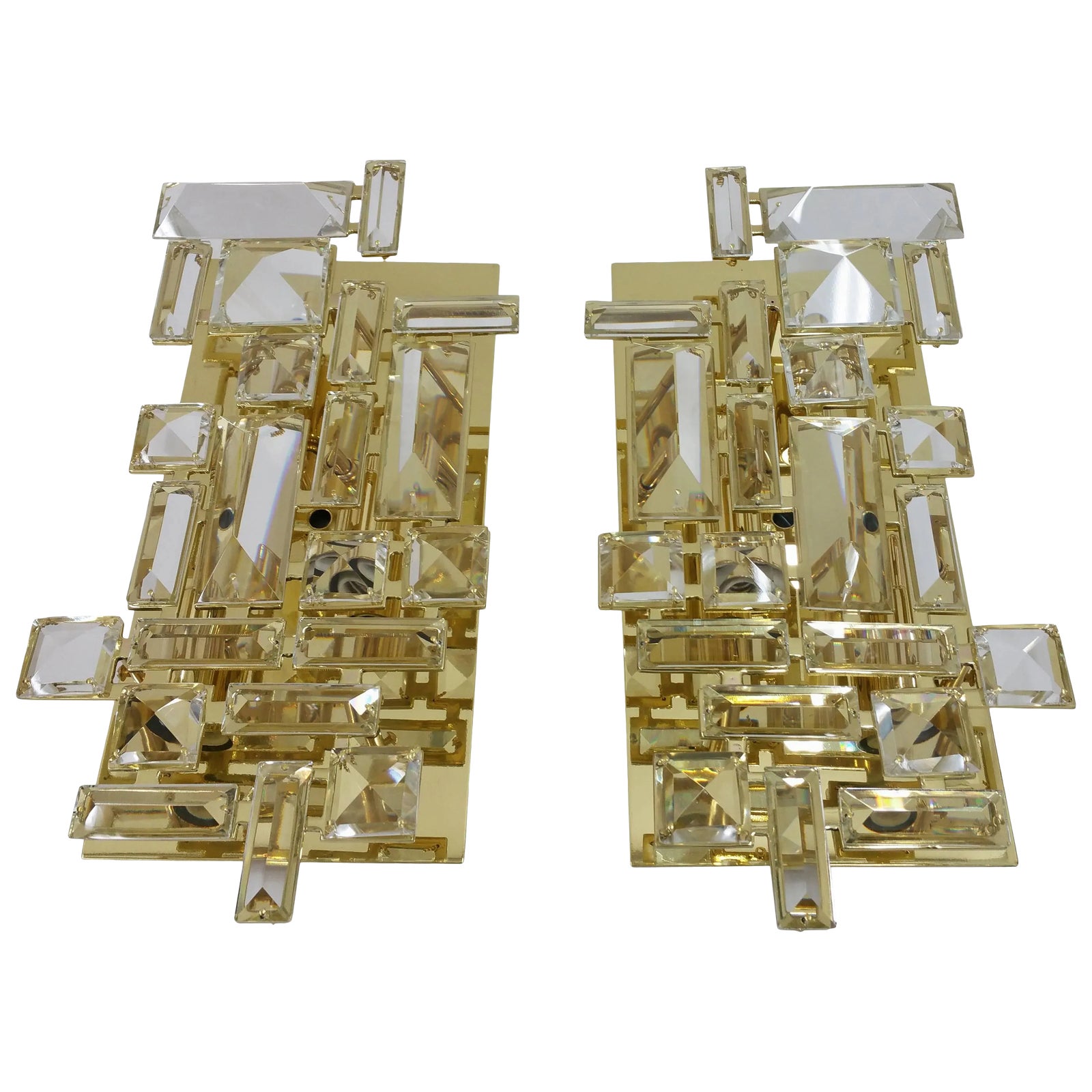 Hand-Cut Crystal Sconces - a Pair | Chairish