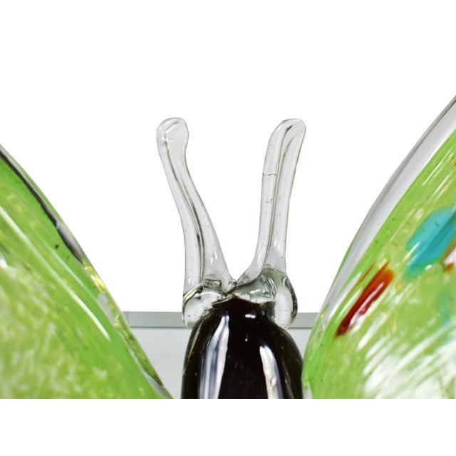 Large Hand-Blown Butterfly Glass Art on Crystal Base | Chairish