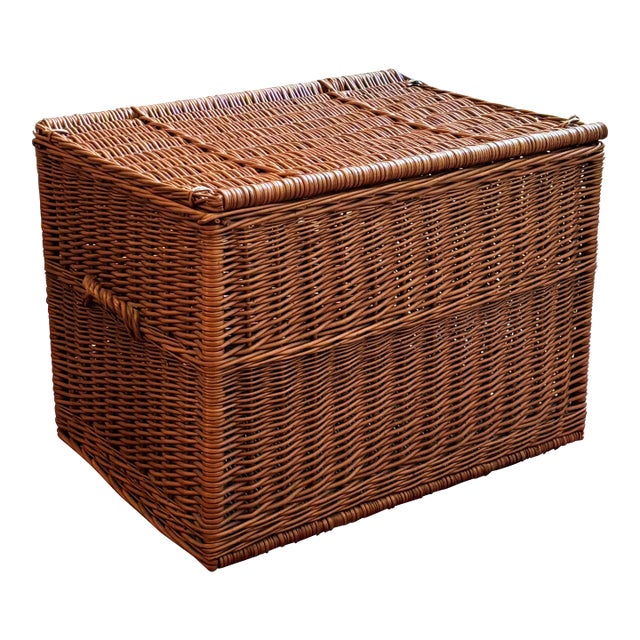 Vintage French-Style Natural Wicker Chest | Chairish