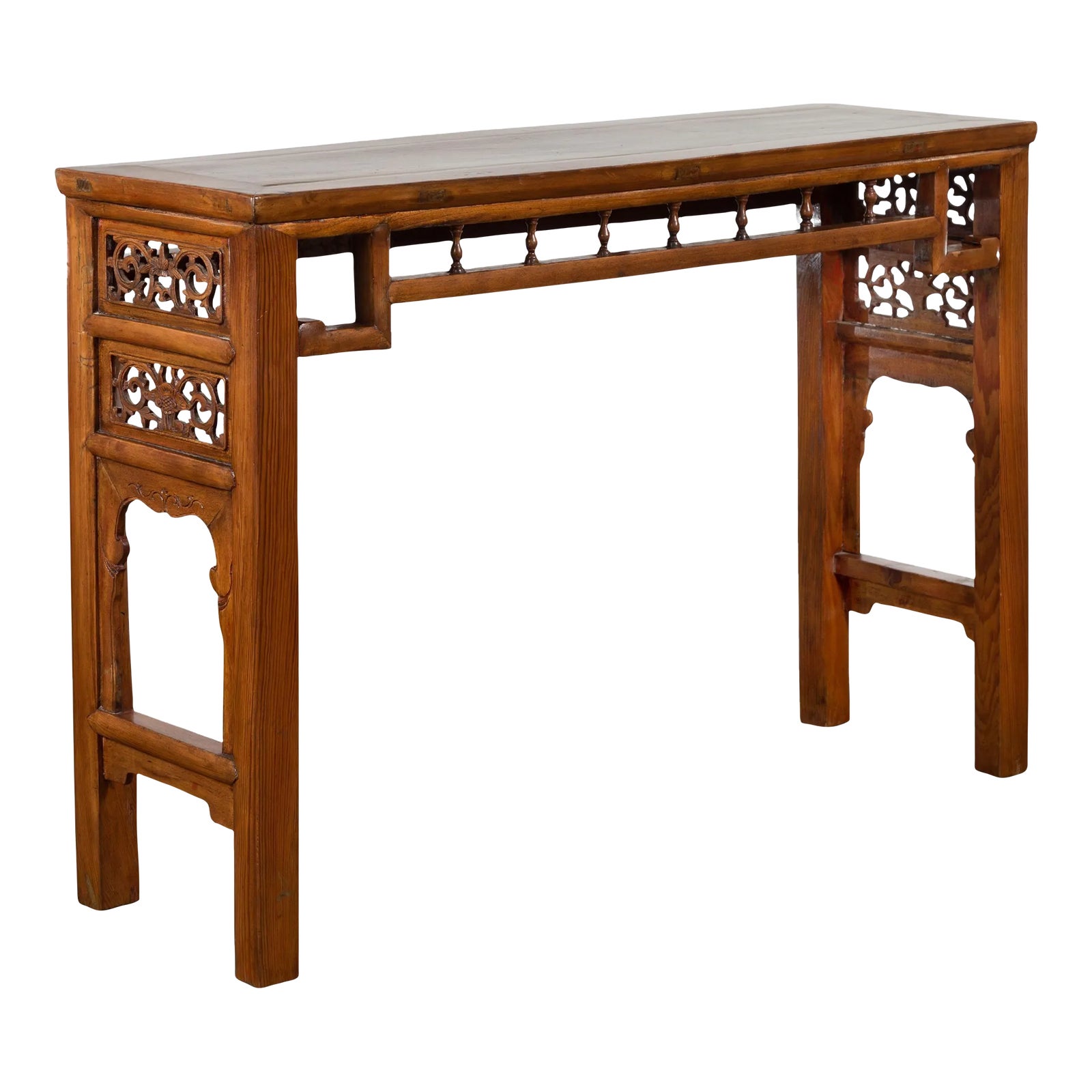 Chinese Late Qing Dynasty Altar Console Table with Foliage Carved Apron ...