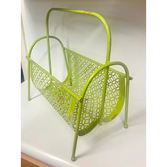 1960s Vintage Mid-Century Green Metal Magazine Rack Recently Painted ...