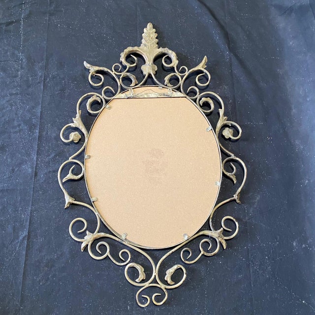 French Mid Century Fleur De Lis Scrolled Oval Beveled Wall Mirrors -A ...