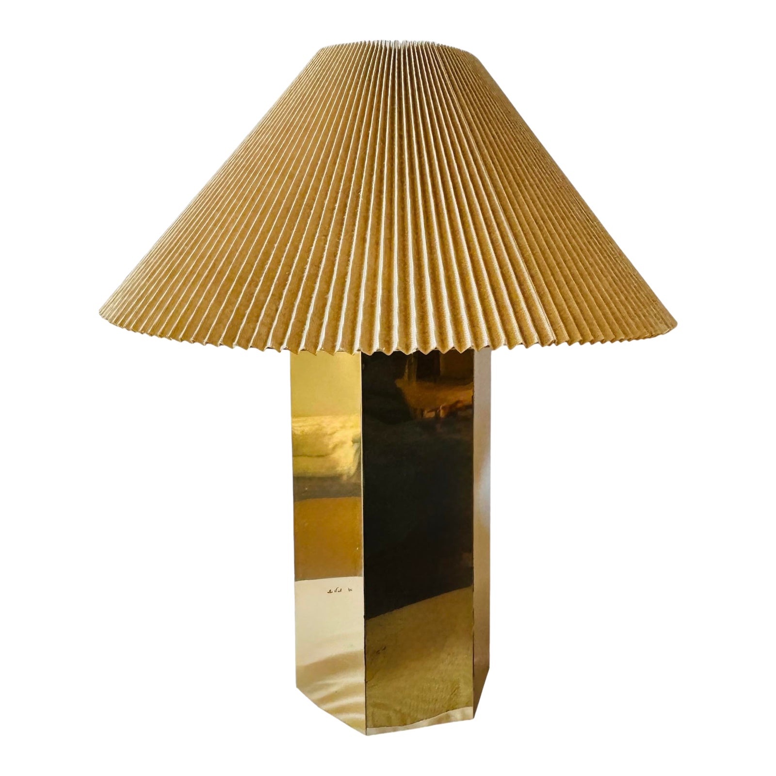Vintage Brass Hexagonal Table Lamp With Large Shade in the Style of ...