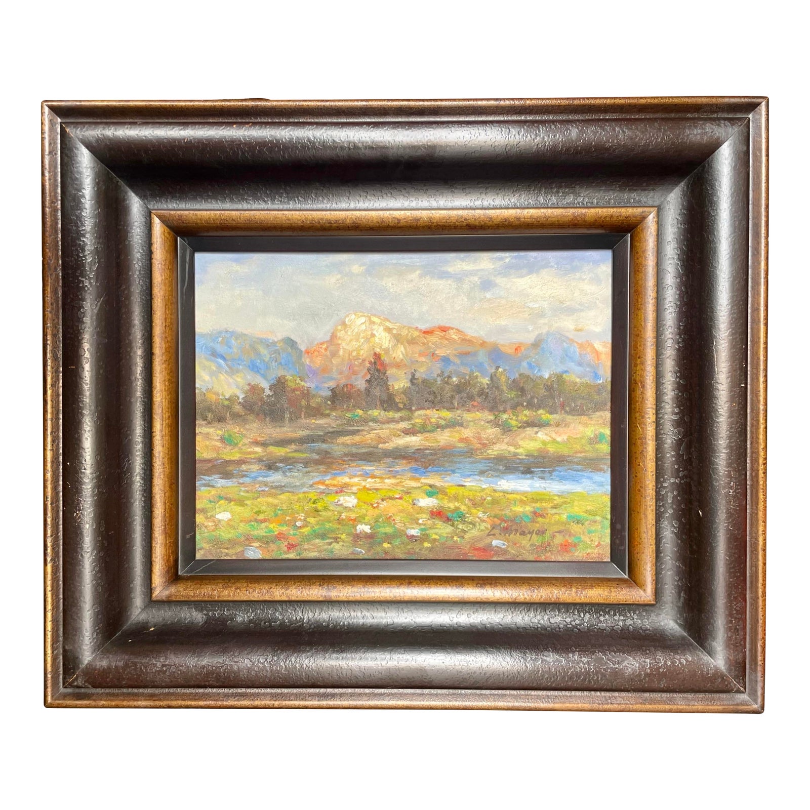 L. Mayer Landscape Oil Painting, Signed & Framed Original Vintage Art ...