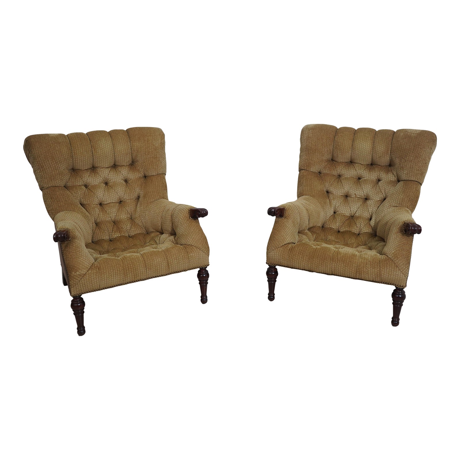 Pair Stickley Tufted Upholstered Leopold Lounge Chairs | Chairish
