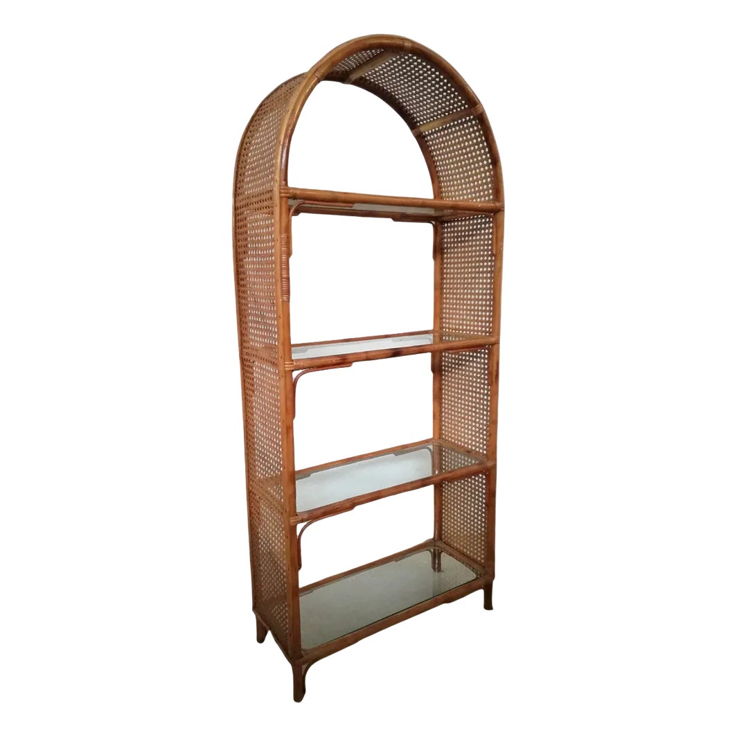 Bamboo Glass & Rattan Arch Bookcase, 1970 | Chairish