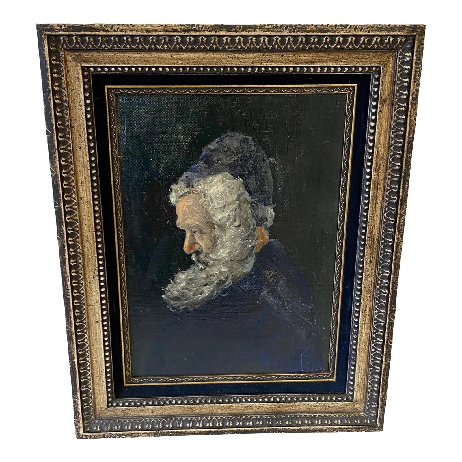 Early 20th Century Framed Old Man Profile Portrait Oil Painting | Chairish