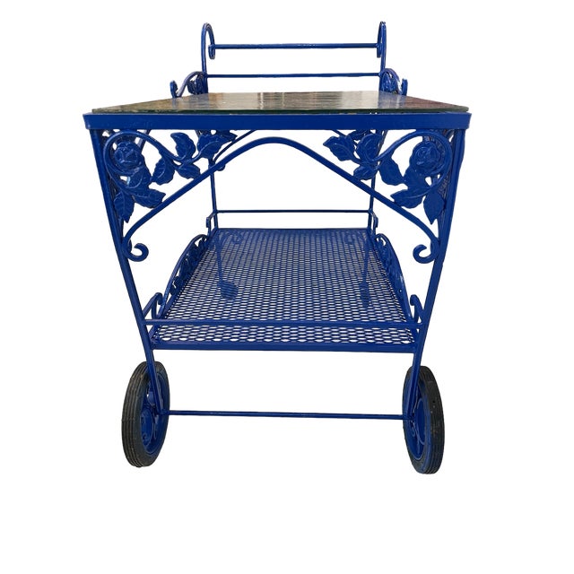 Mid-Century Russell Woodard Attributed Wrought Iron Bar Cart | Chairish