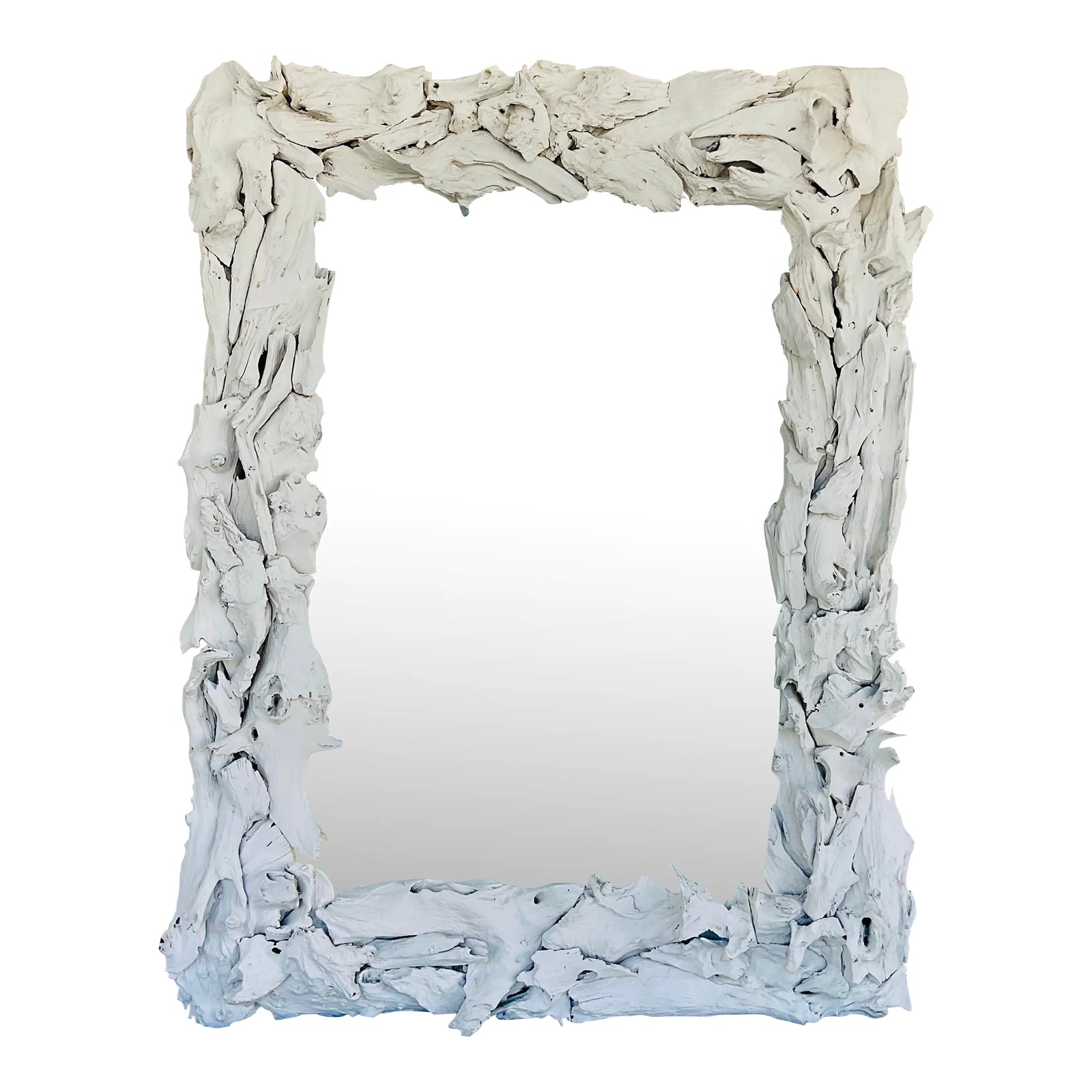 Organic Modern White Washed Modern Teak Wall Mirror | Chairish