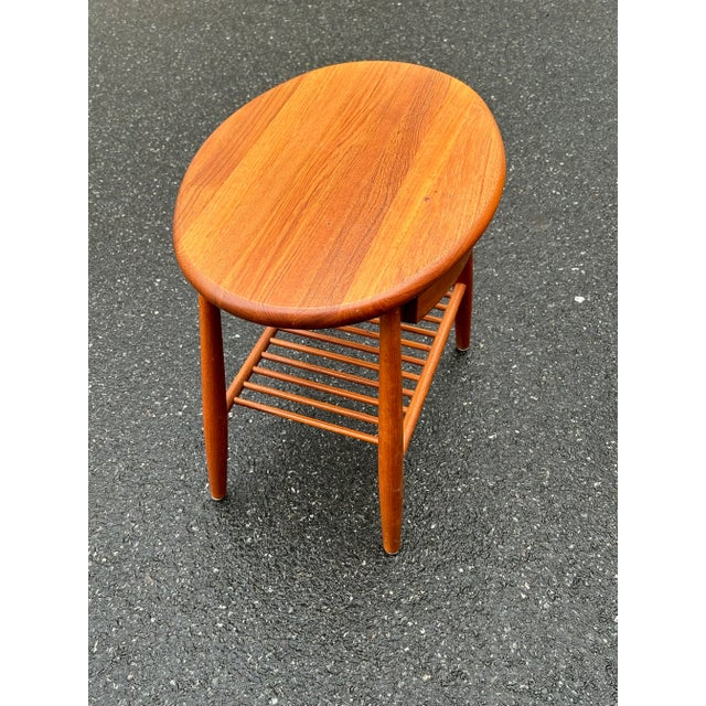 1970s Mid Century Modern Small Danish Teak Wood Oval Side Table | Chairish