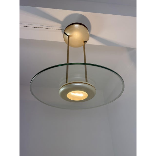 Pendant Lamp in Brass and Nile Green Murano Glass, 1960s | Chairish