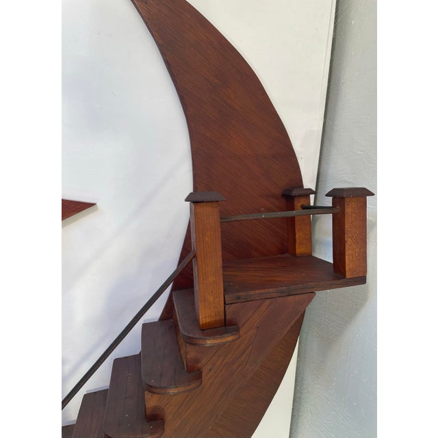 Vintage MCM Hand Made Crescent Moon Stair Step Wood Wall Shelf | Chairish