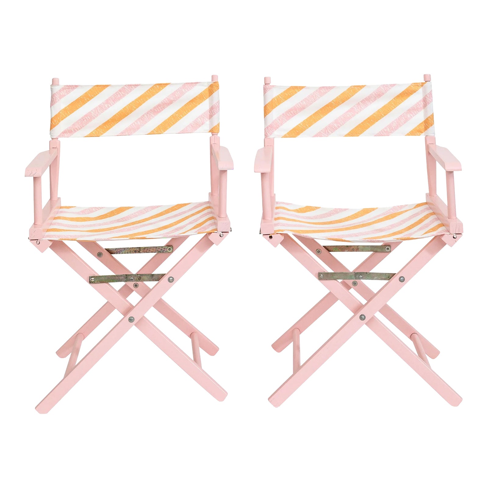 Set of Pink Director's Chairs With Palm Orleans Cabana Stripe Ribbon in ...